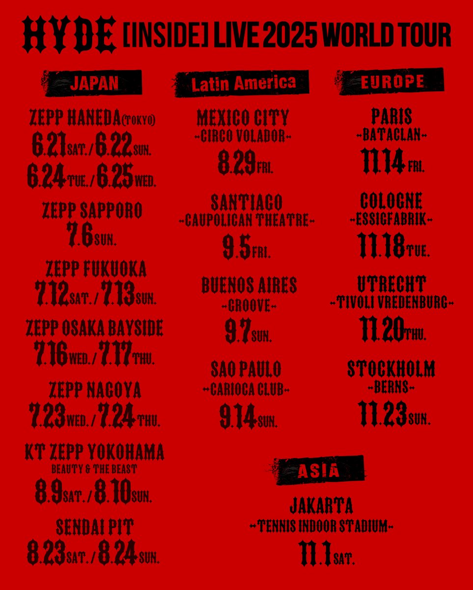 【ライヴレポート】HYDE、ワールドツアー＜HYDE [INSIDE]＞より“BEAUTY & THE BEAST”神奈川公演で「男子！ 女子！ 命を燃やせ！」 | BARKS